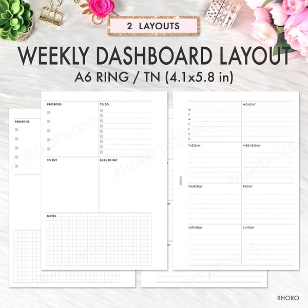 A6 Planner Inserts, A6 Inserts, A6 Weekly Insert Printable, Weekly ...