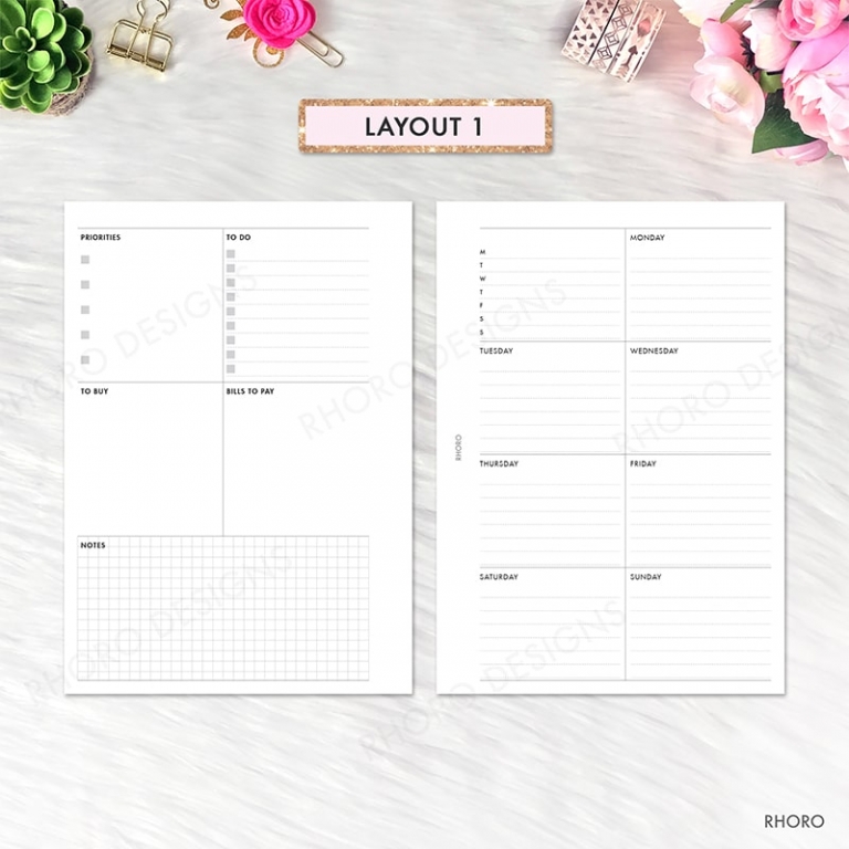 A6 Planner Inserts, A6 Inserts, A6 Weekly Insert Printable, Weekly ...