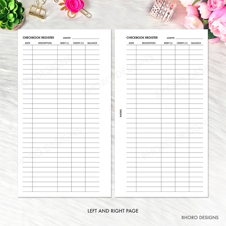 CHECKBOOK REGISTER Personal Planner Inserts, Check Register Tracker Log ...